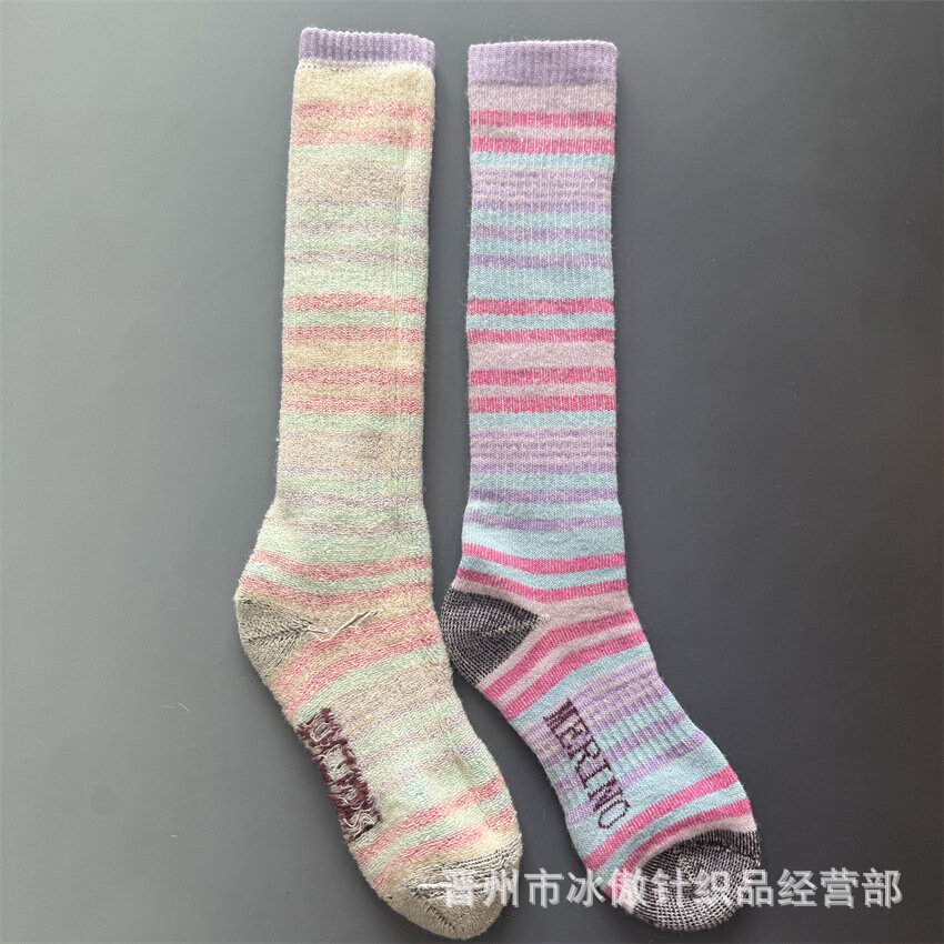 Носки для катания на лыжах из 100% мериносовой шерсти, утолщенные и теплые, женские длинные носки с махровой подкладкой для альпинизма и активного отдыха на природе.