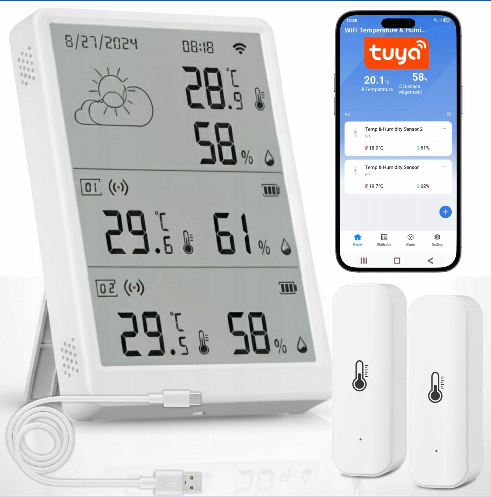 Метеостанция с Wi-Fi, 2 датчика температуры и влажности, умный термометр TUYA