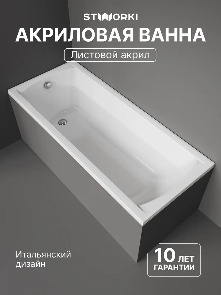 Акриловая ванна STWORKI Эстерсунд 165x70, с каркасом, пристенная, белая, глянцевая, прямоугольная