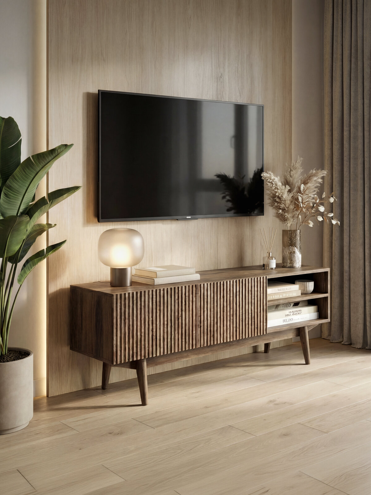 Тумба напольная под телевизор Стилика Фрея, тумбочка для тв на ножках, длина 135 см, коричневый