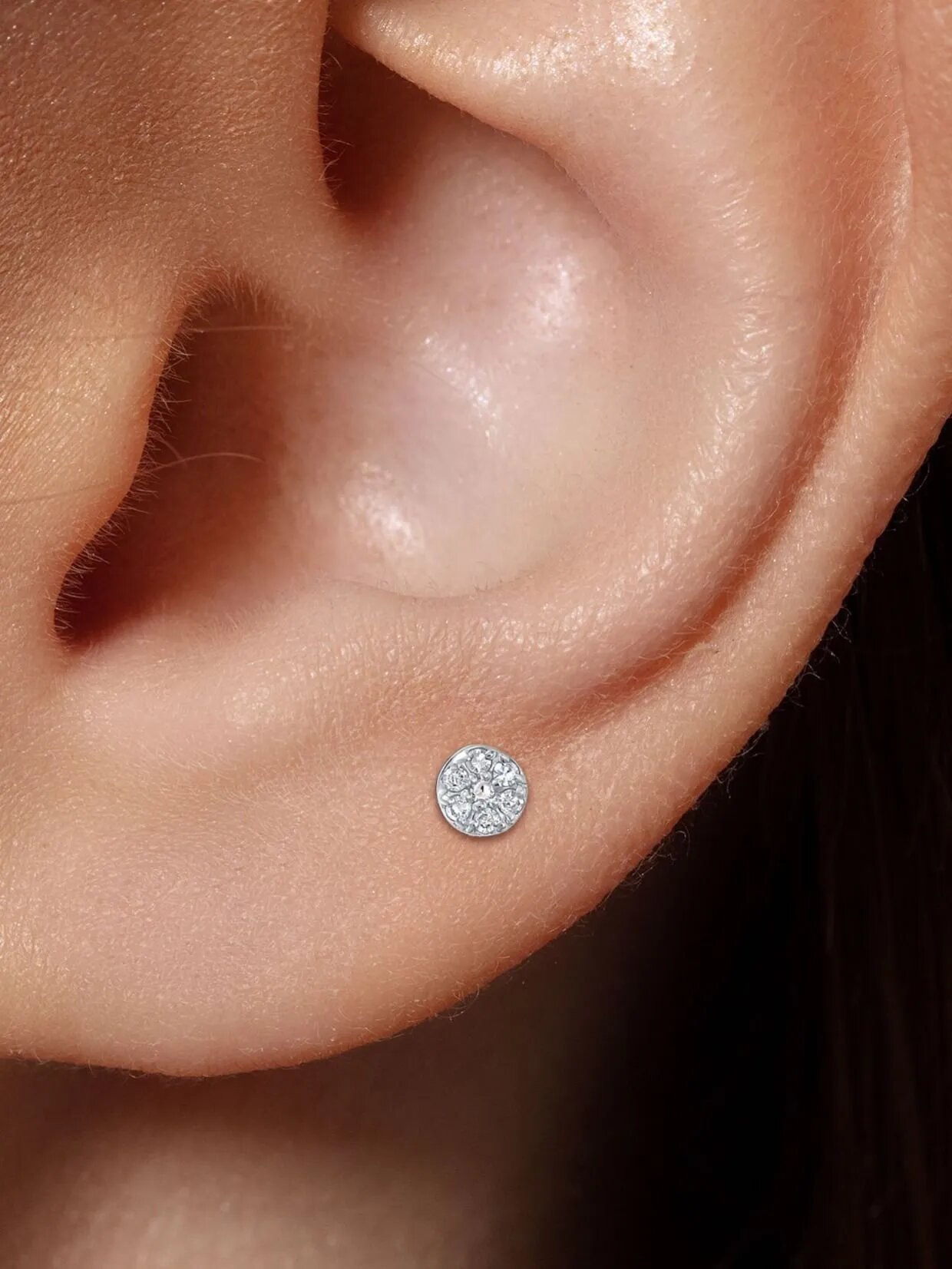 Пирсинг, белое золото, 585 проба, родирование, бриллиант