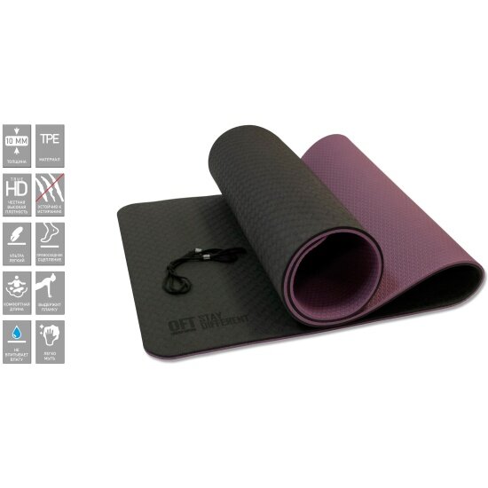 Коврик для йоги и фитнеса Original Fit.tools OFT 10 мм двухслойный TPE черно-фиолетовый