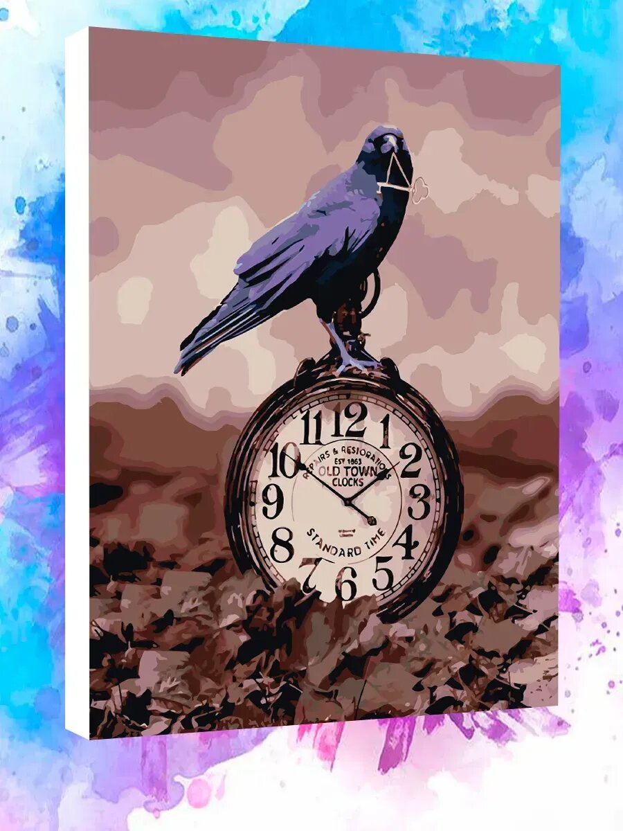 Картина по номерам Часы Ворон