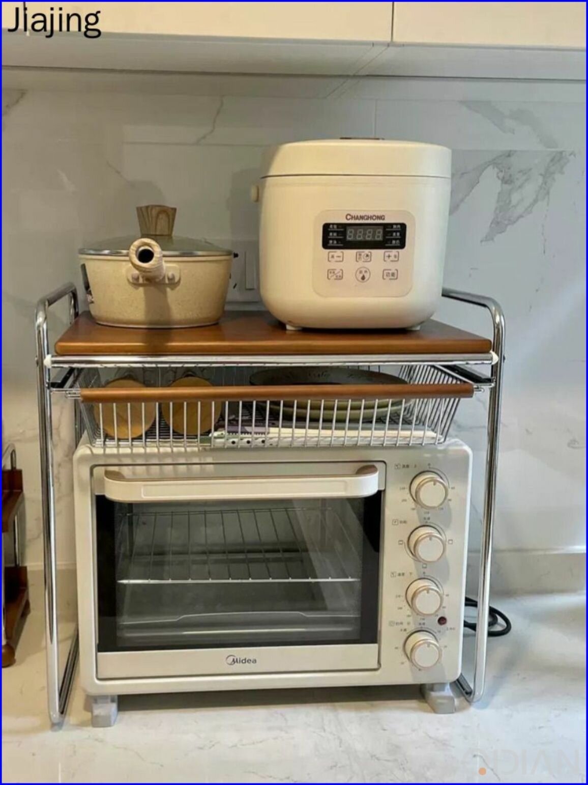 Полка для микроволновки раздвижная, полка для кухни настольная 51*35*48 см