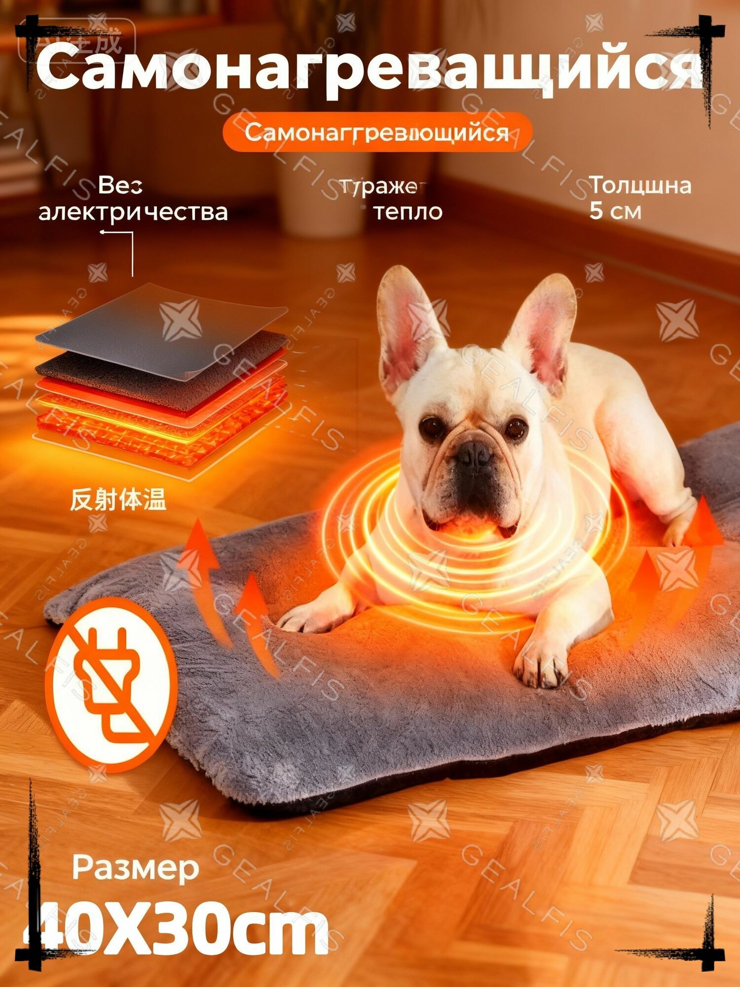 Самонагревающийся коврик для домашних животных - термомат для кошек и собак с подогревом Товары для животных,40*30*5.5CM, серый
