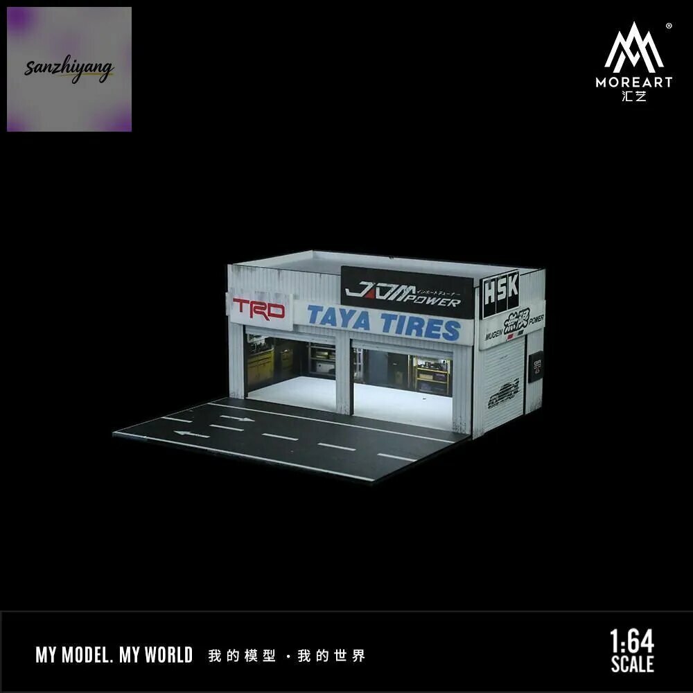 МореАрт (MoreArt) Диорама парковки в масштабе 1:64, Диорама ремонтного цеха и платформы из сталевого каркаса для демонстрации, коллекционирования и в качестве подарка.