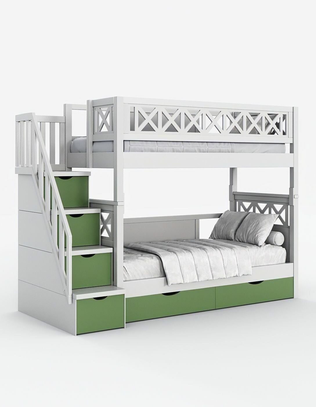 Двухъярусная кровать Прованс, спальные места 90х190. Цвет: Белый зеленый