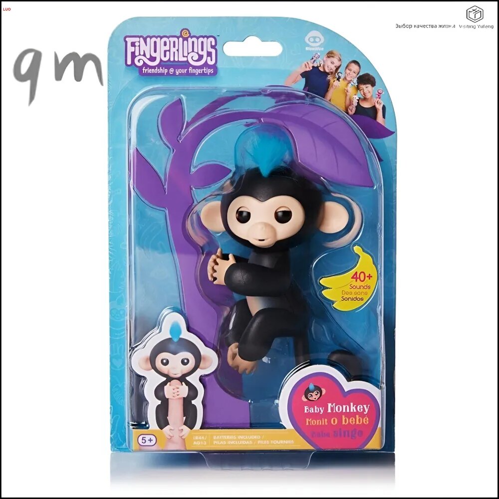 WowWee Fingerlings Baby Monkey Электронная интерактивная игрушка-обезьянка, который качает головой и издает звуки qm