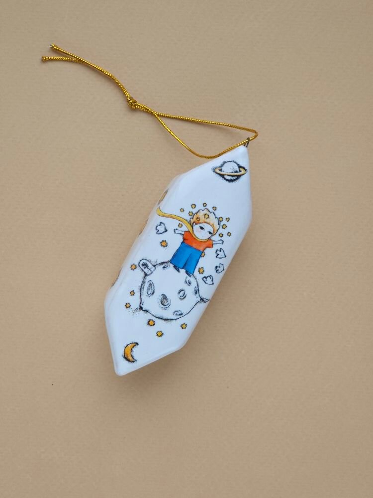Ёлочная игрушка "Конфетка "Маленький принц". Ярославская майолика. Керамика ручной работы. Сделано в России.