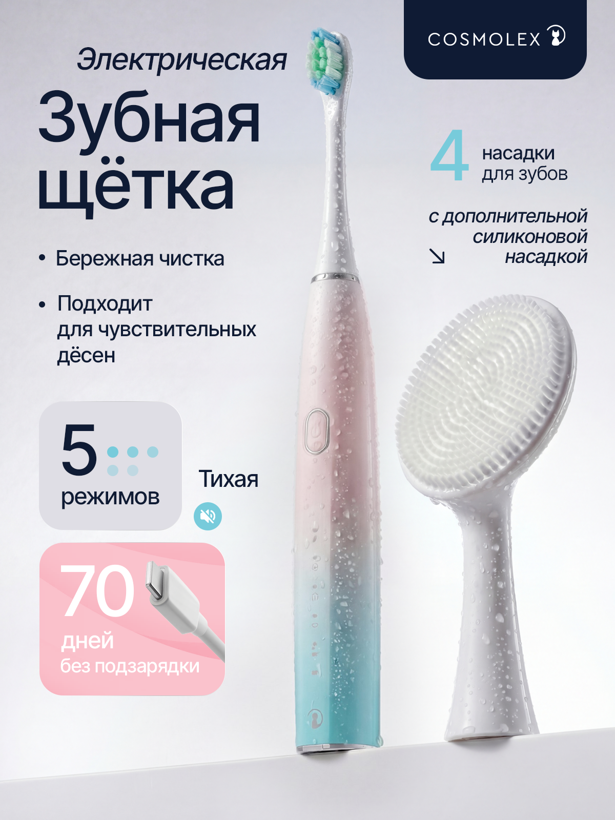 Электрическая зубная щетка звуковая для бережной чистки в подарочной упаковке Cosmolex