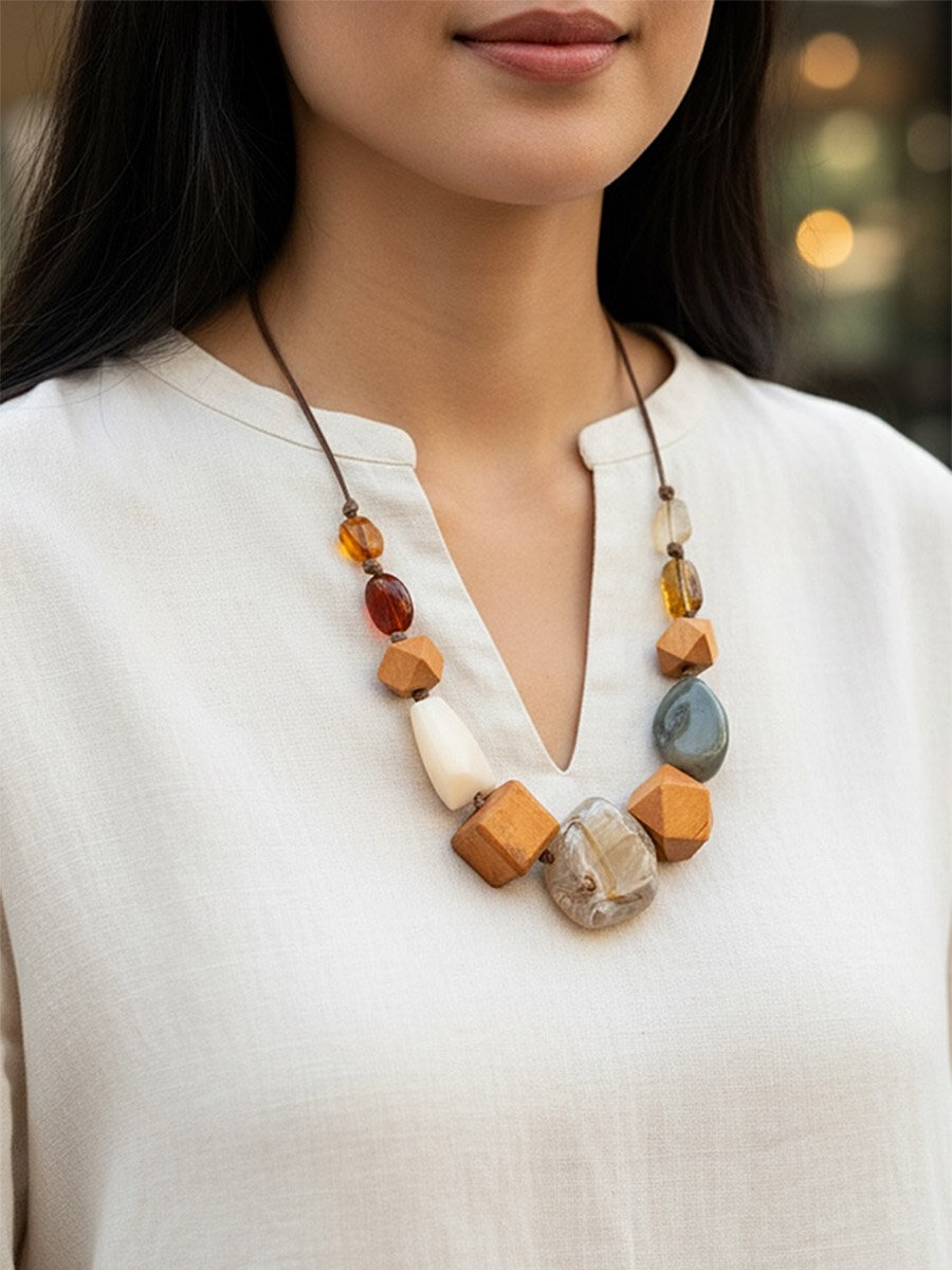 Бусы, дерево, пластик