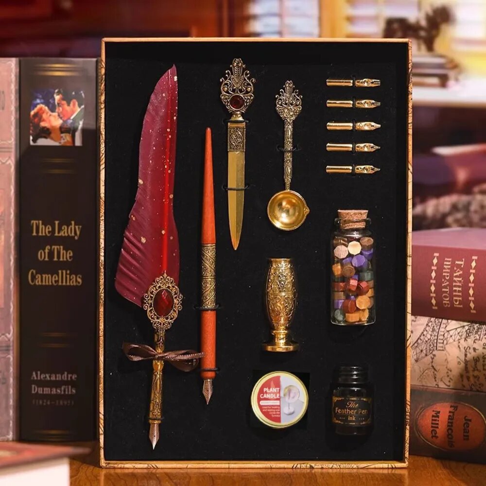 Набор для каллиграфии Перо с драгоценным камнем для чернильной ручки в подарочной коробке