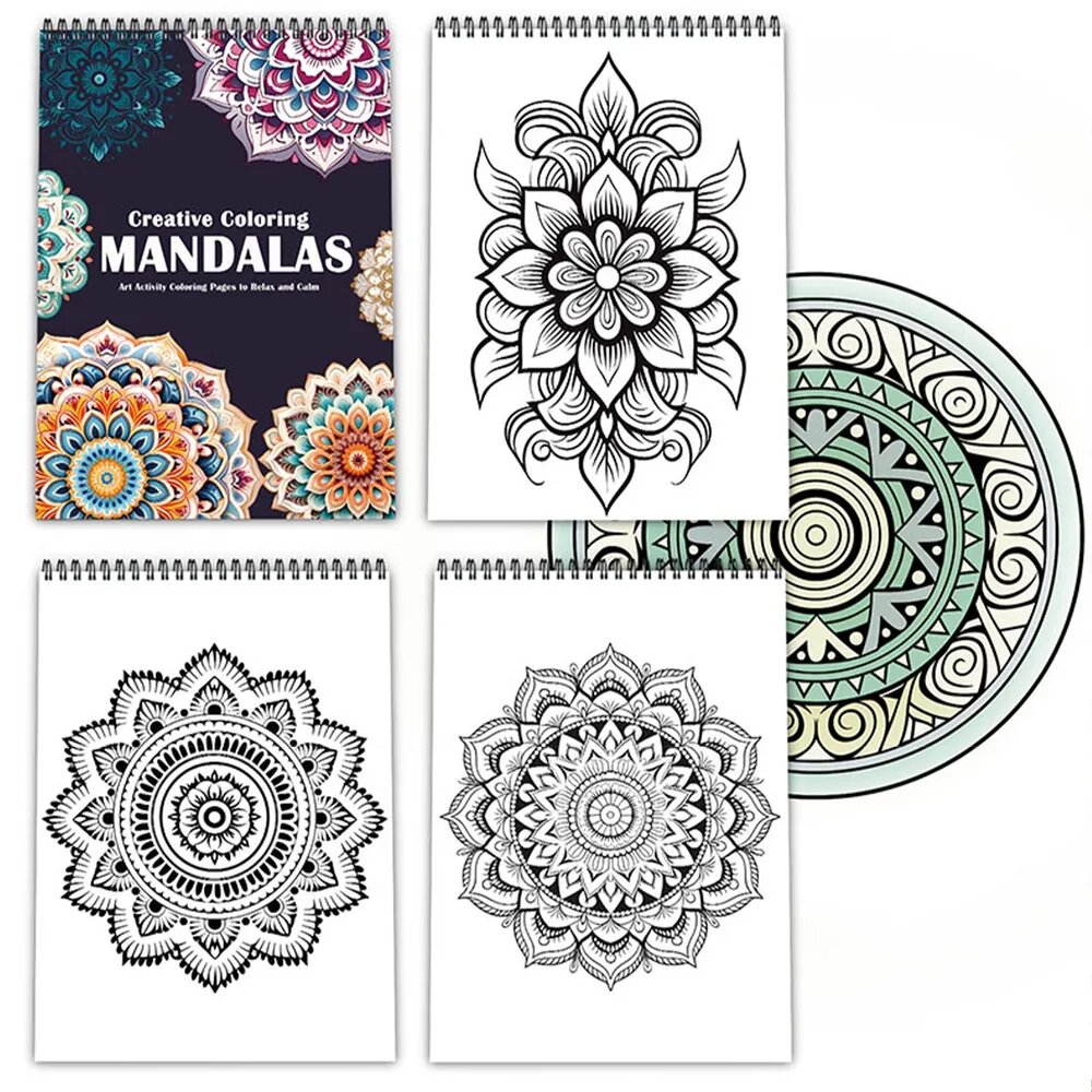 Книга-раскраска для взрослых, 4 шт, А4, 30 стр, спираль, 24 карандаша