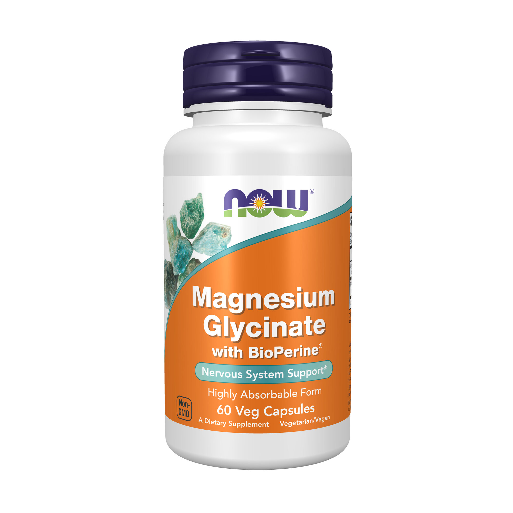 NOW Magnesium Glycinate with Bioperine 60 Veg Capsules, Магний глицинат с биоперином, 60 капсул для мышц и нервов