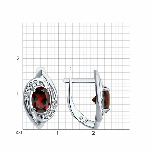 Серьги DIAMD'OR, серебро, 925 проба, родирование, фианит, гранат, длина 1.7 см, , красный — фото 1