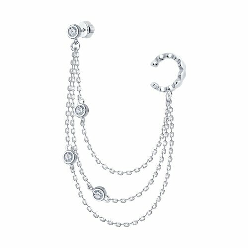 Серьги каффы, серебро, 925 проба, родирование, фианит