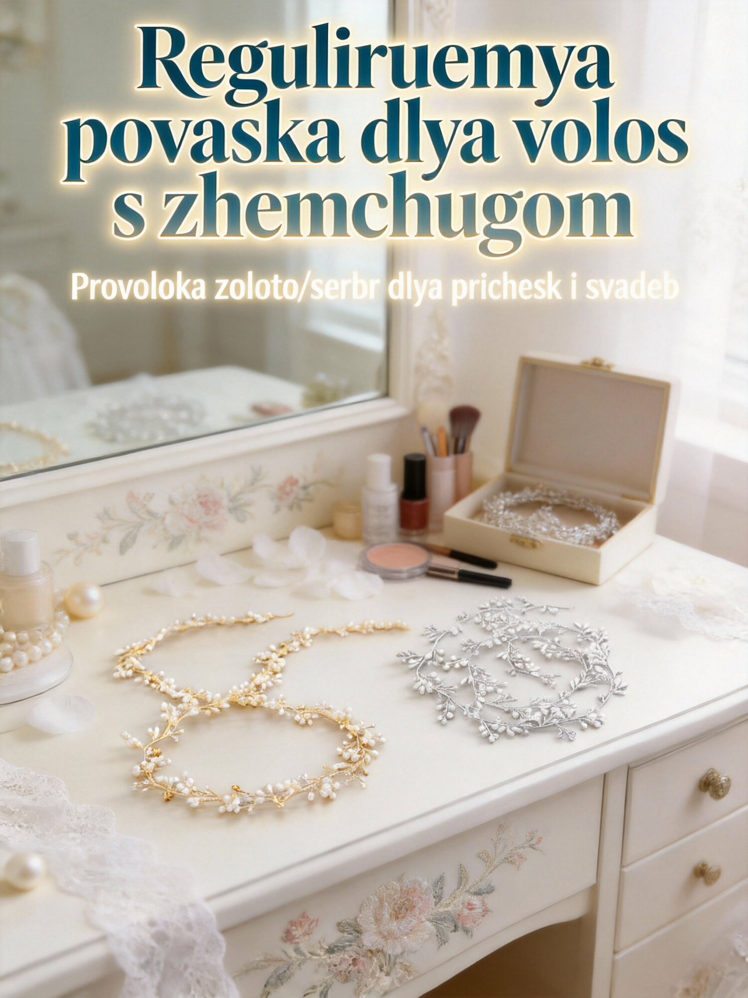 Регулируемая повязка для волос с жемчугом, гибкая проволока 35/50/100/150 см для причесок и свадеб в золоте или серебре