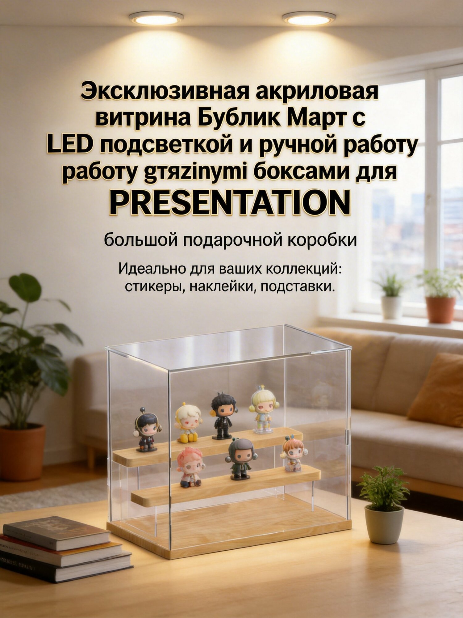 Акриловая витрина Bubble Mart с LED подсветкой, ручной работы большая прозрачная для презентации товаров и защиты коллекций