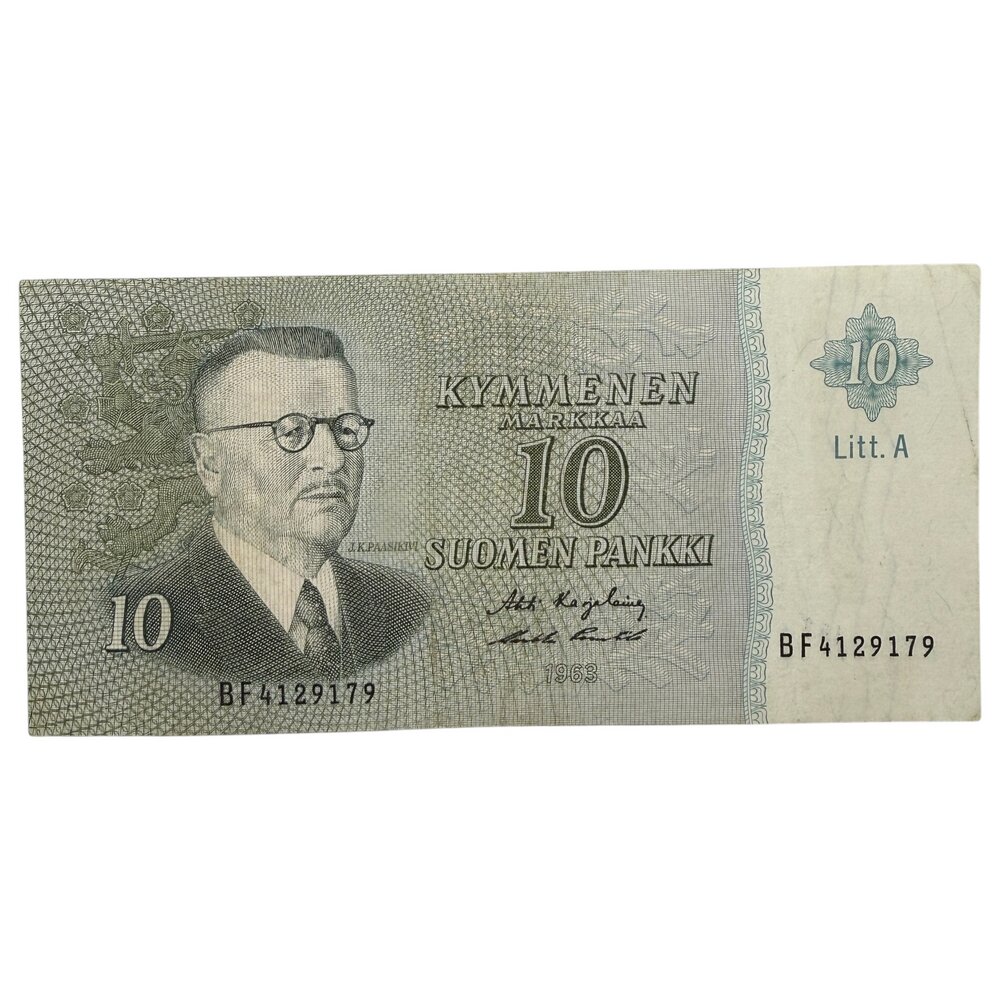 Финляндия 10 марок 1963 г. (Litt. A) (Подпись Ahti Karjalainen, Markku Puntila) (Серия BF)