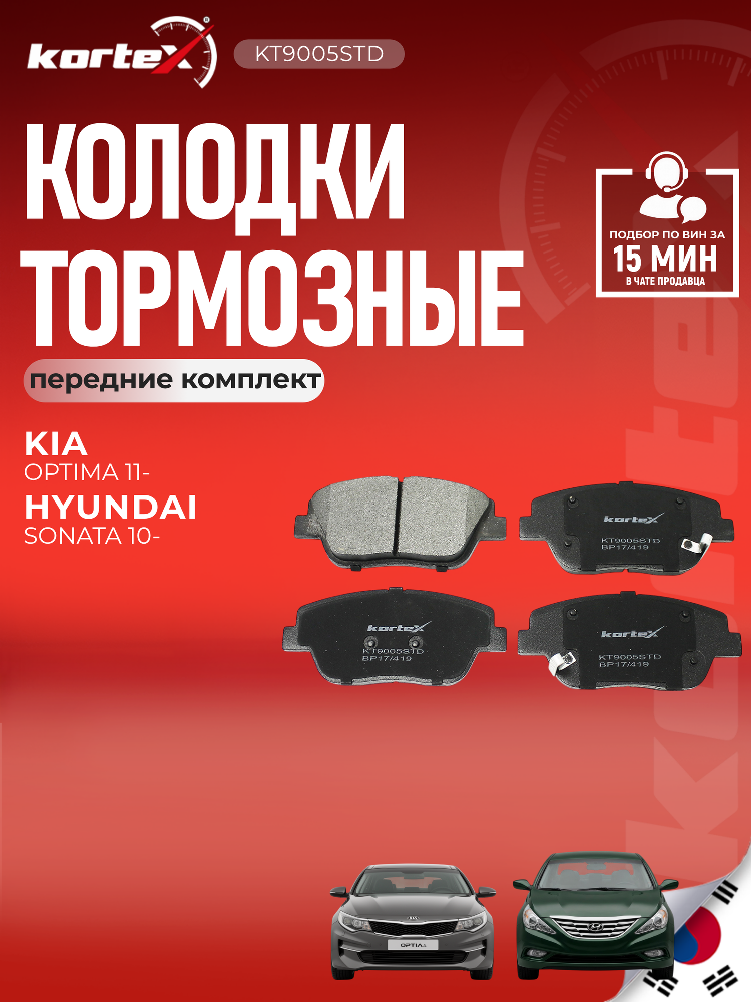 Тормозные колодки дисковые (передние) Kia Киа Optima Оптима Hyundai Хендай Grandeur GDB3540 581012TA50