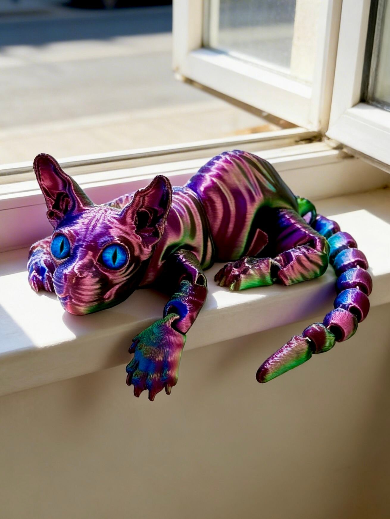 Подвижная игрушка котенок сфинкс, 3Д, антистресс, красно-сине-зеленый