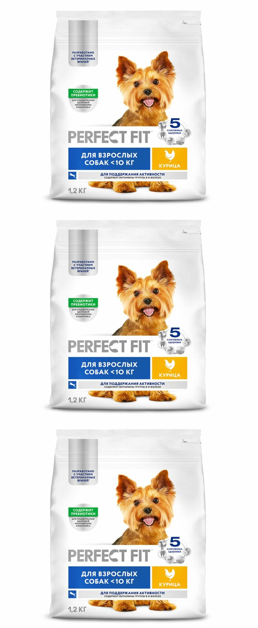 Perfect Fit Корм сухой для собак мелких и миниатюрных пород старше 1 года курица, 1.2 кг, 3 шт