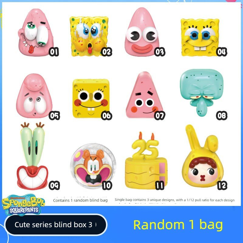 Spongebob Squarepants Plush Blind Box Toy for Children, Boys and Girls, Mini Cute Model Figurine, Birthday Gift