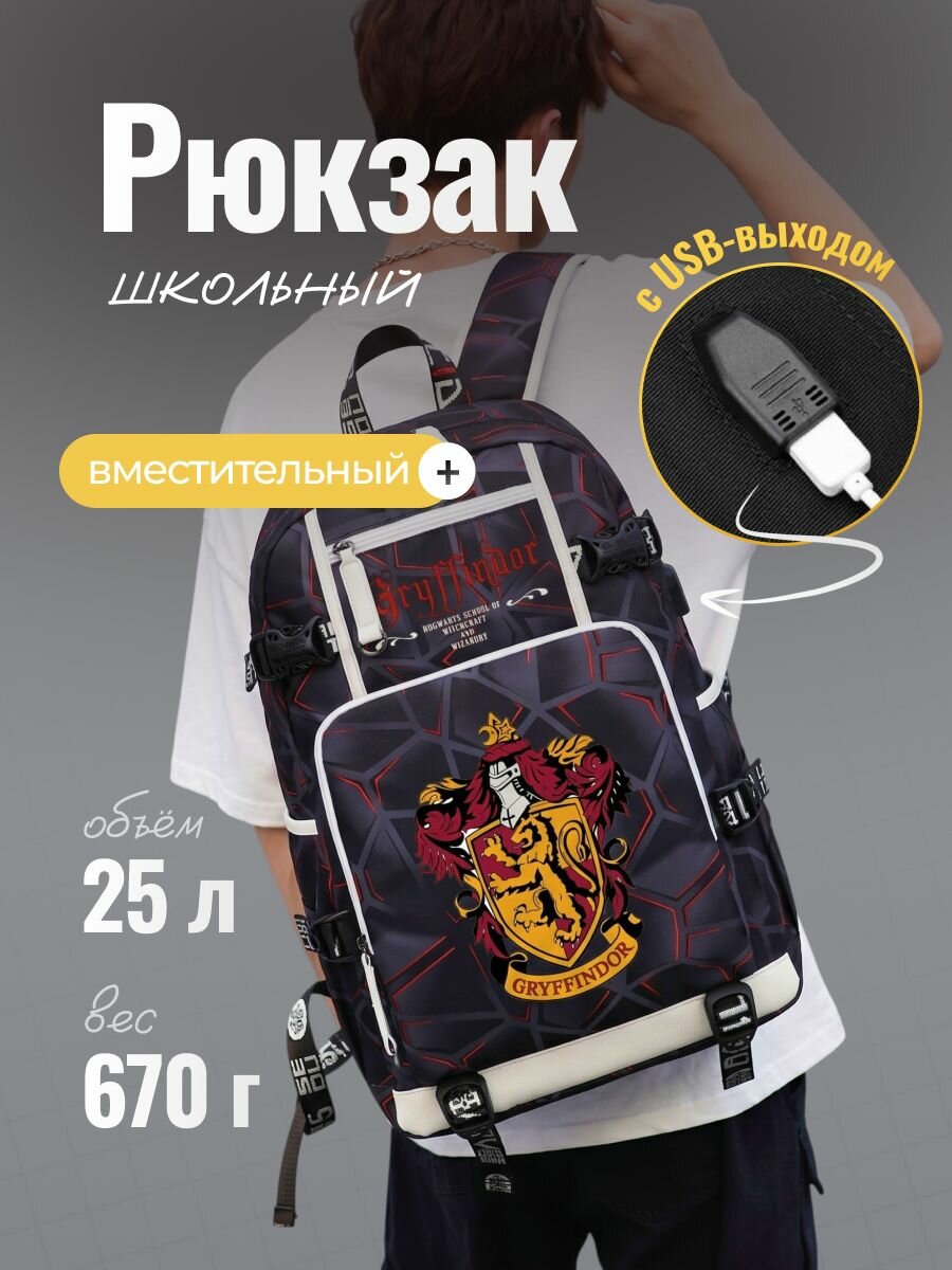Рюкзак школьный "Хогвартс", с USB, с отделением для ноутбука, 25 л