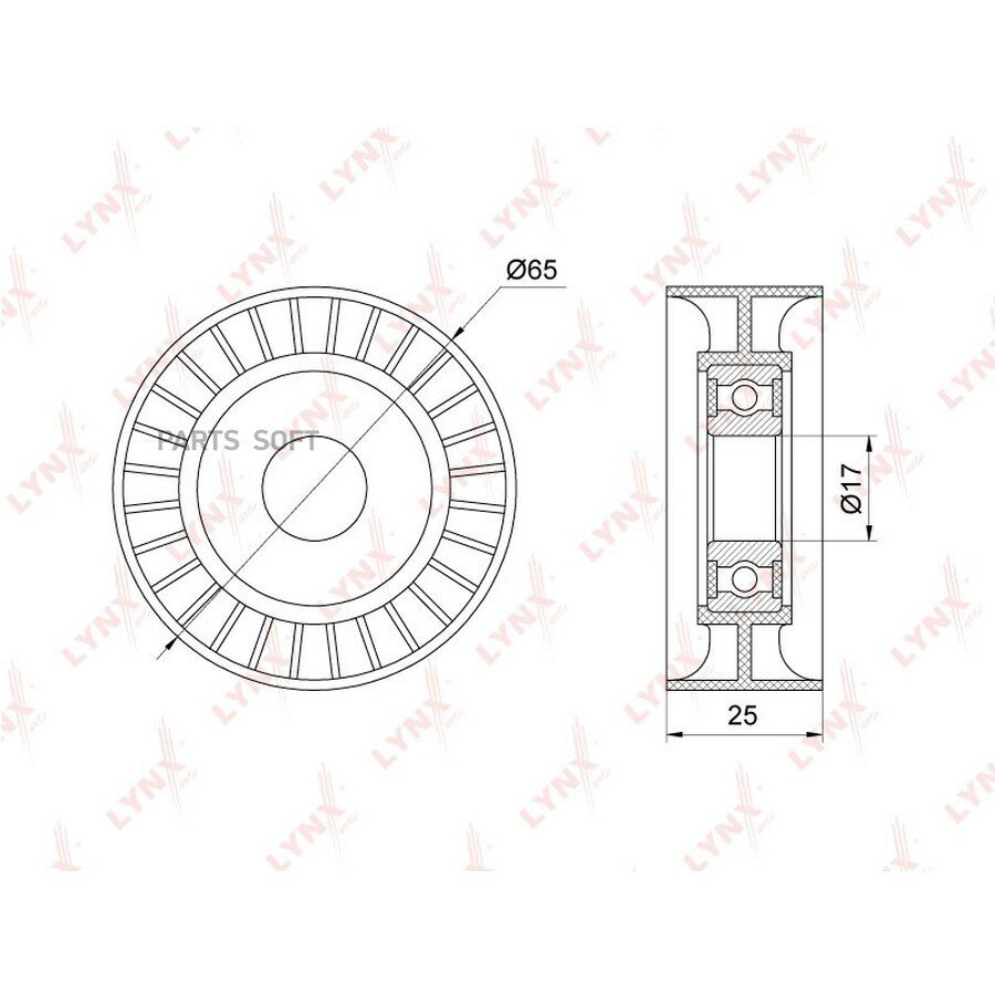 Ролик натяжителя VW Golf (V, VI), Jetta (III, IV), Passat, Polo, Polo, Tiguan, Touran / AUDI A3 / CITROEN C4, C5, C8, Jumpy / FIAT Scudo / PEUGEOT 206, 307, 406, 407, 607 / SKODA Fabia II, Octavia, Ra от официального дистрибьютора, LYNXAUTO, артикул PB5202