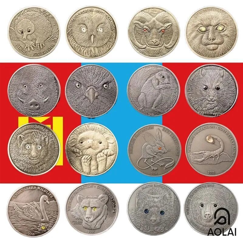 Монголия Животные Коллекция серебряных монет 16 штук
