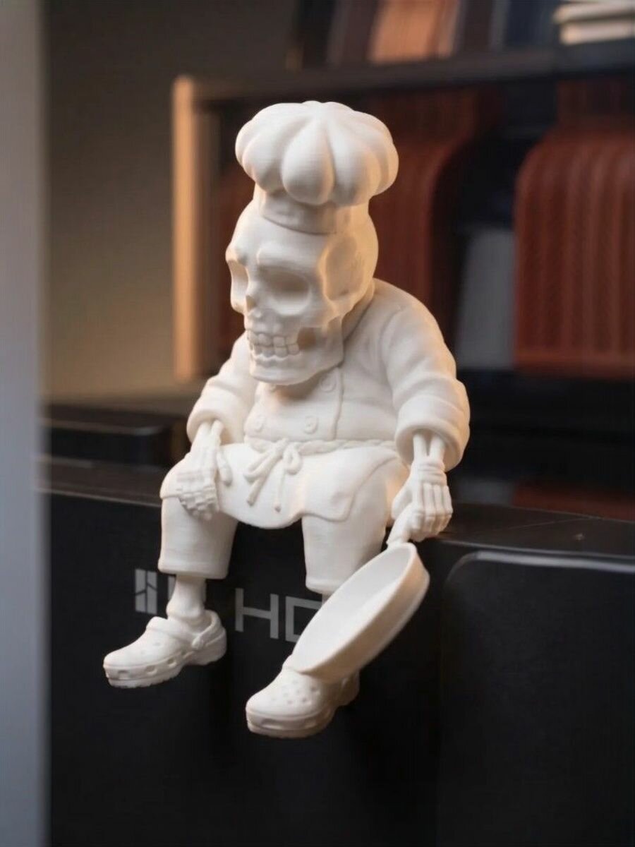 Фигурка на монитор скелет шеф-повар. 3D печать PLA, декоративная статуэтка для монитора, полки и рабочего стола, подарок геймеру и офисному сотруднику