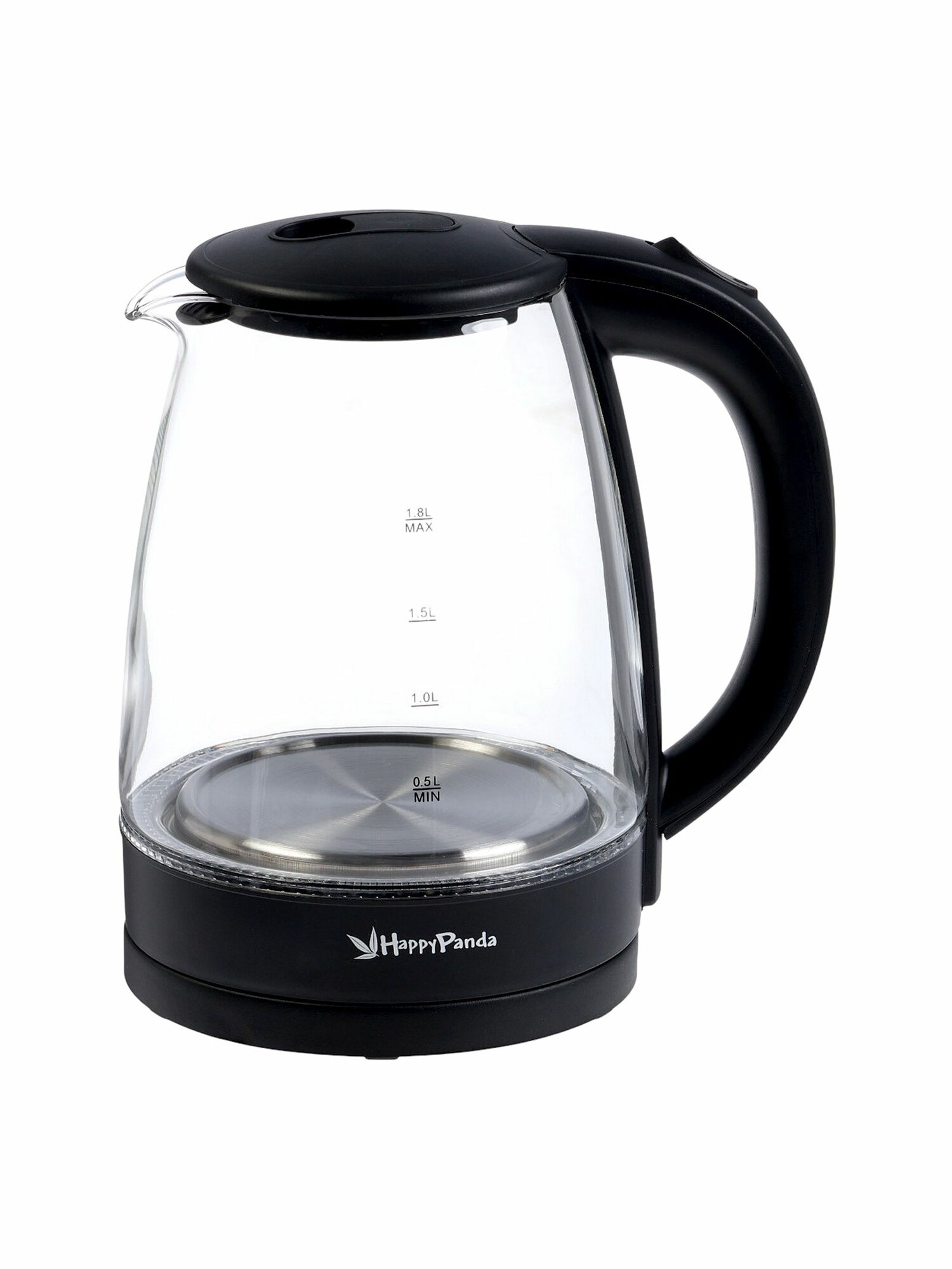 Чайник электрический Happy panda HP-2701BK, стекло, 1.8 л, 1800 Вт, чёрный