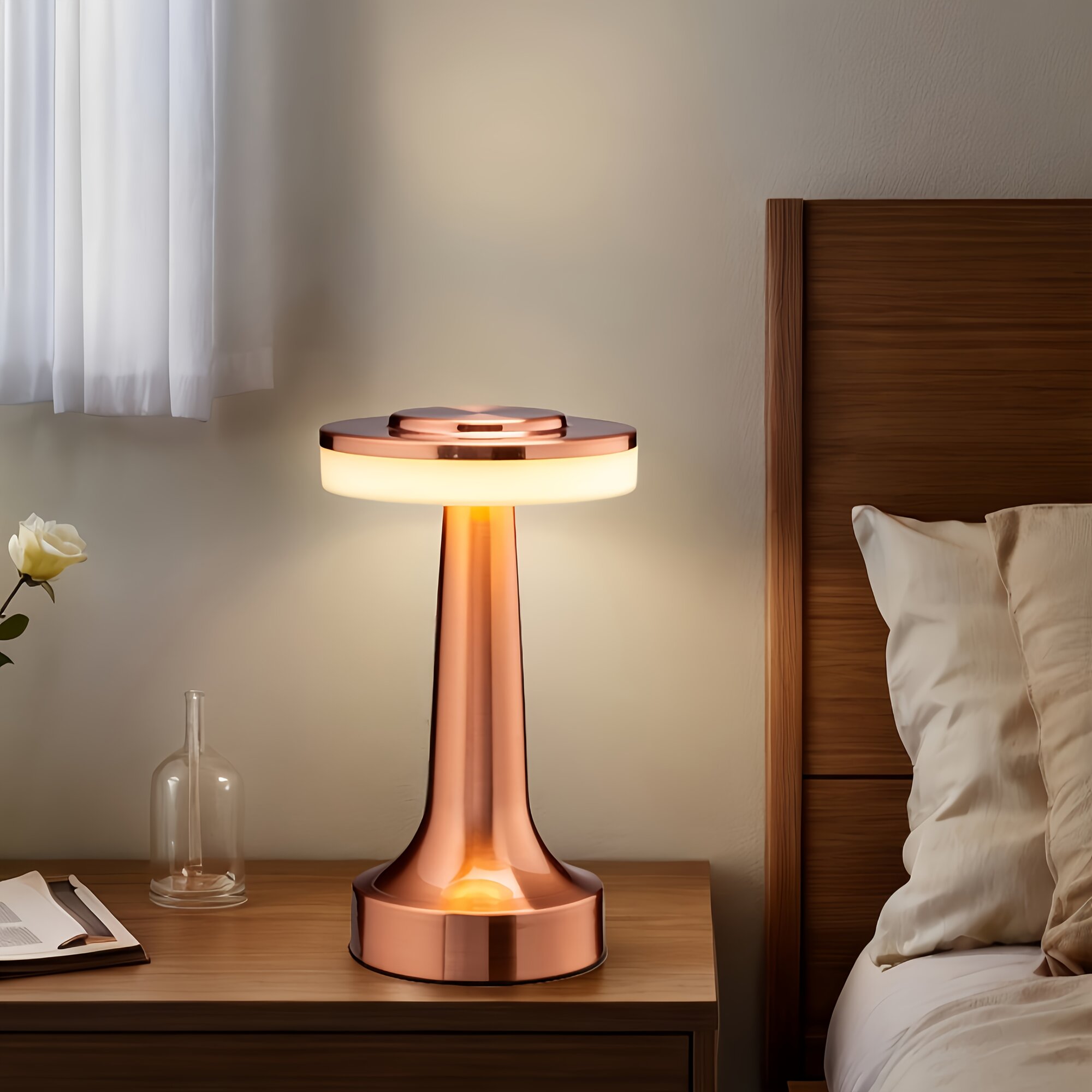 Золотой LED ночник с сенсорным управлением, 3-цветная диммируемая подсветка, USB-перезаряжаемый, на металлическом основании, настольная лампа для дома и офиса, цвет: розовое золото