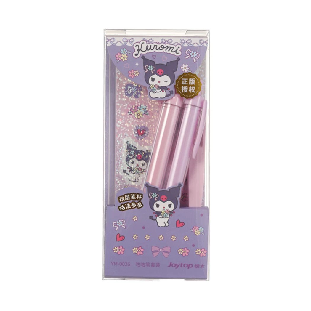 Набор ручек MINISO Sanrio Family Series Gugu: выдвижная гелевая ручка и наклейки для творчества Фиолетовый набор Kuromi
