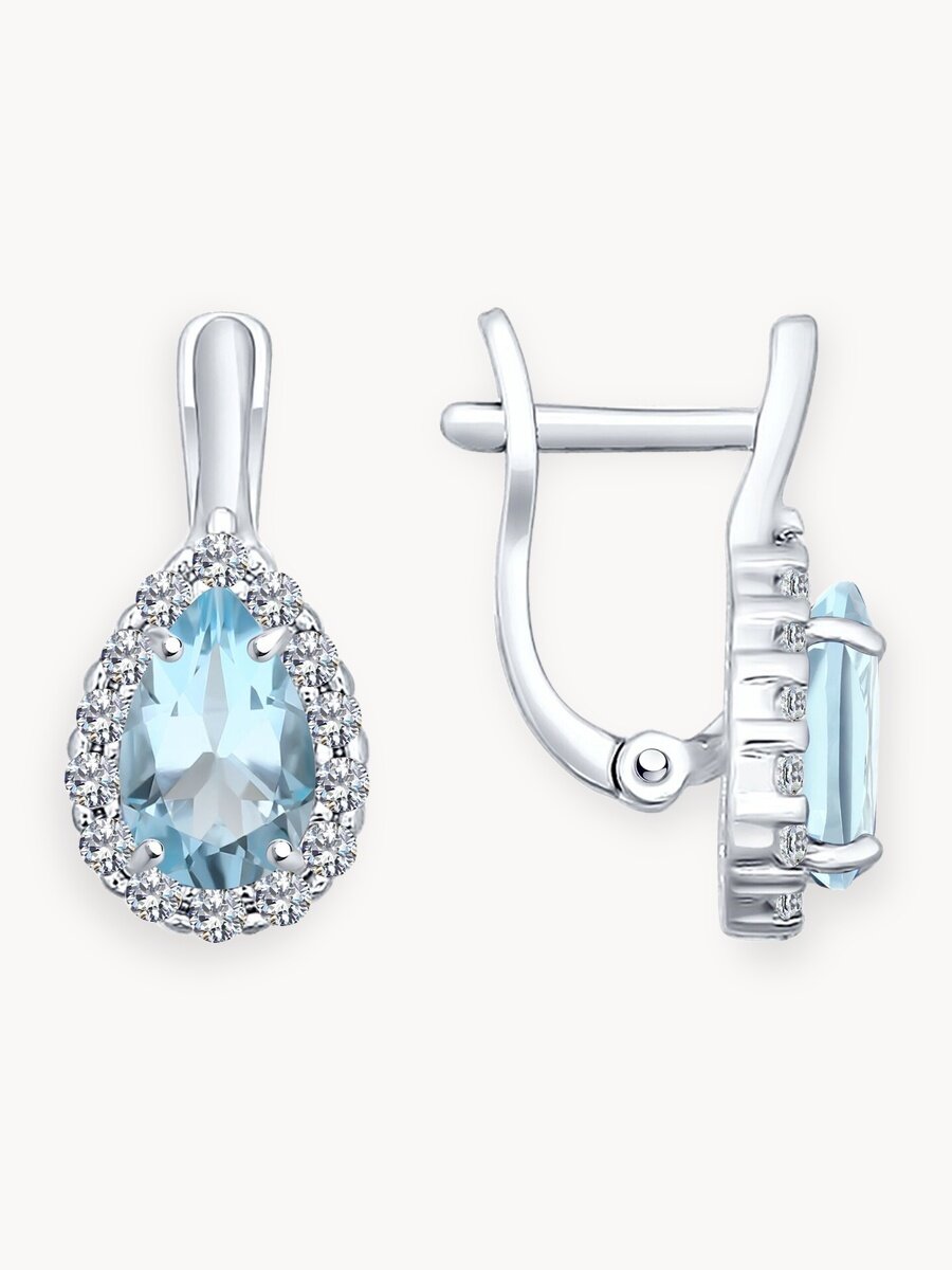 Серьги, серебро, 925 проба, родирование, топаз, фианит