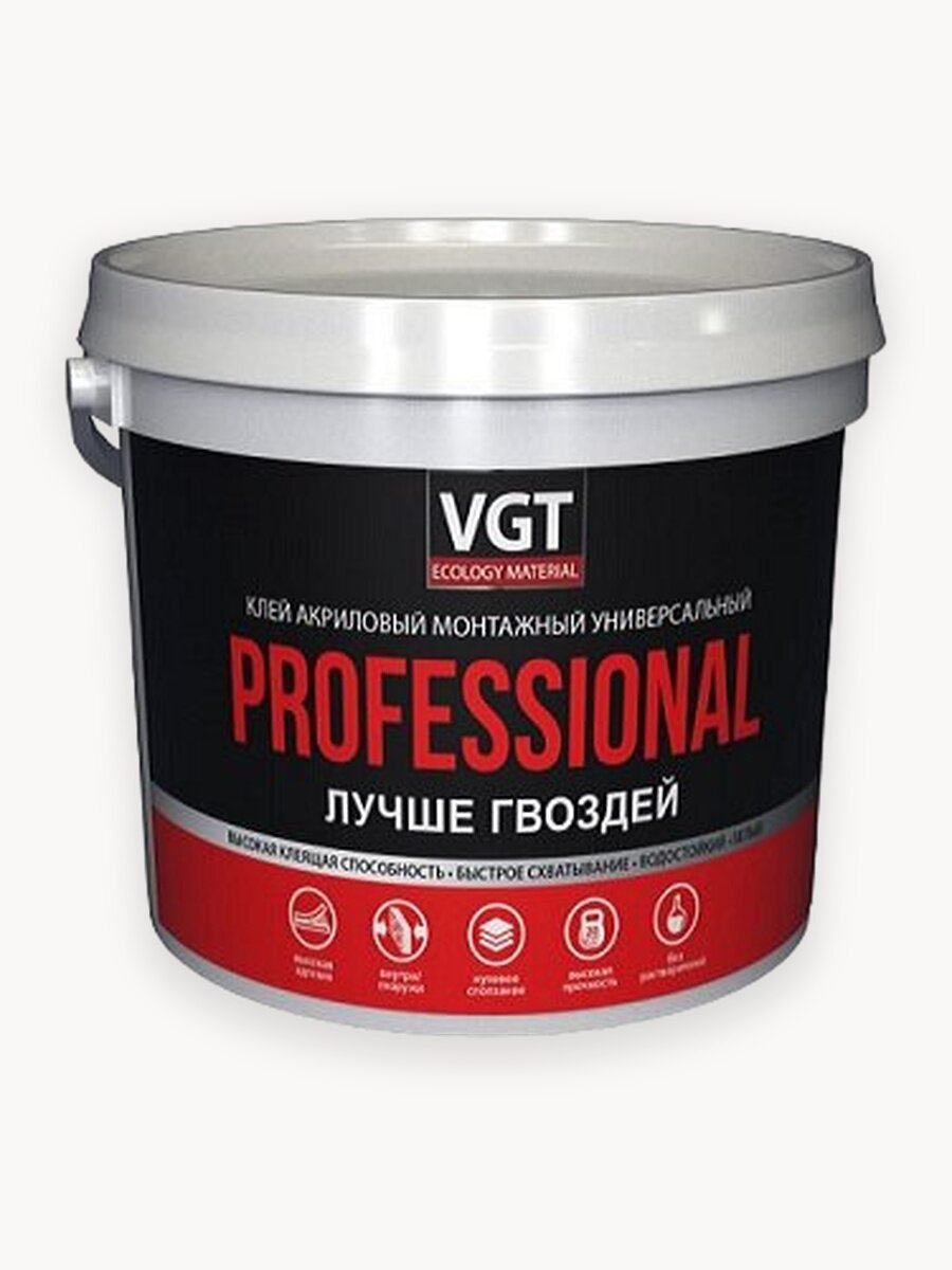 Клей Монтажный VGT Professional 0.8кг Белый, Акриловый, Универсальный / ВГТ Профессионал.