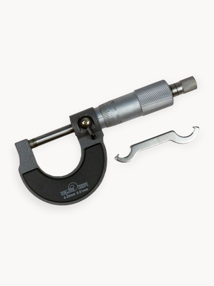 Микрометр 0-25 мм для точных работ, шаг шпинделя составляет 0.5 мм/оборот, Сервис Ключ