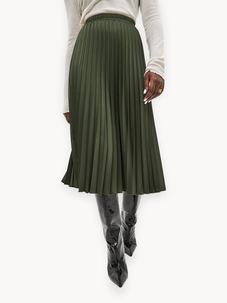 Юбка миди плиссированная хаки темная