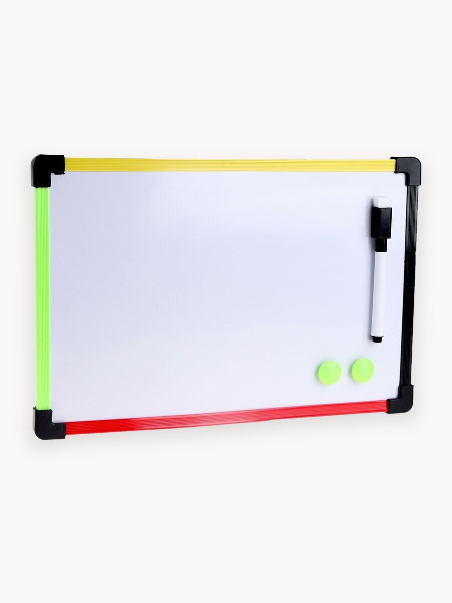 Доска магнитно-маркерная с магнитами и маркером «Цветная» 1×30×20 см, цвет микс