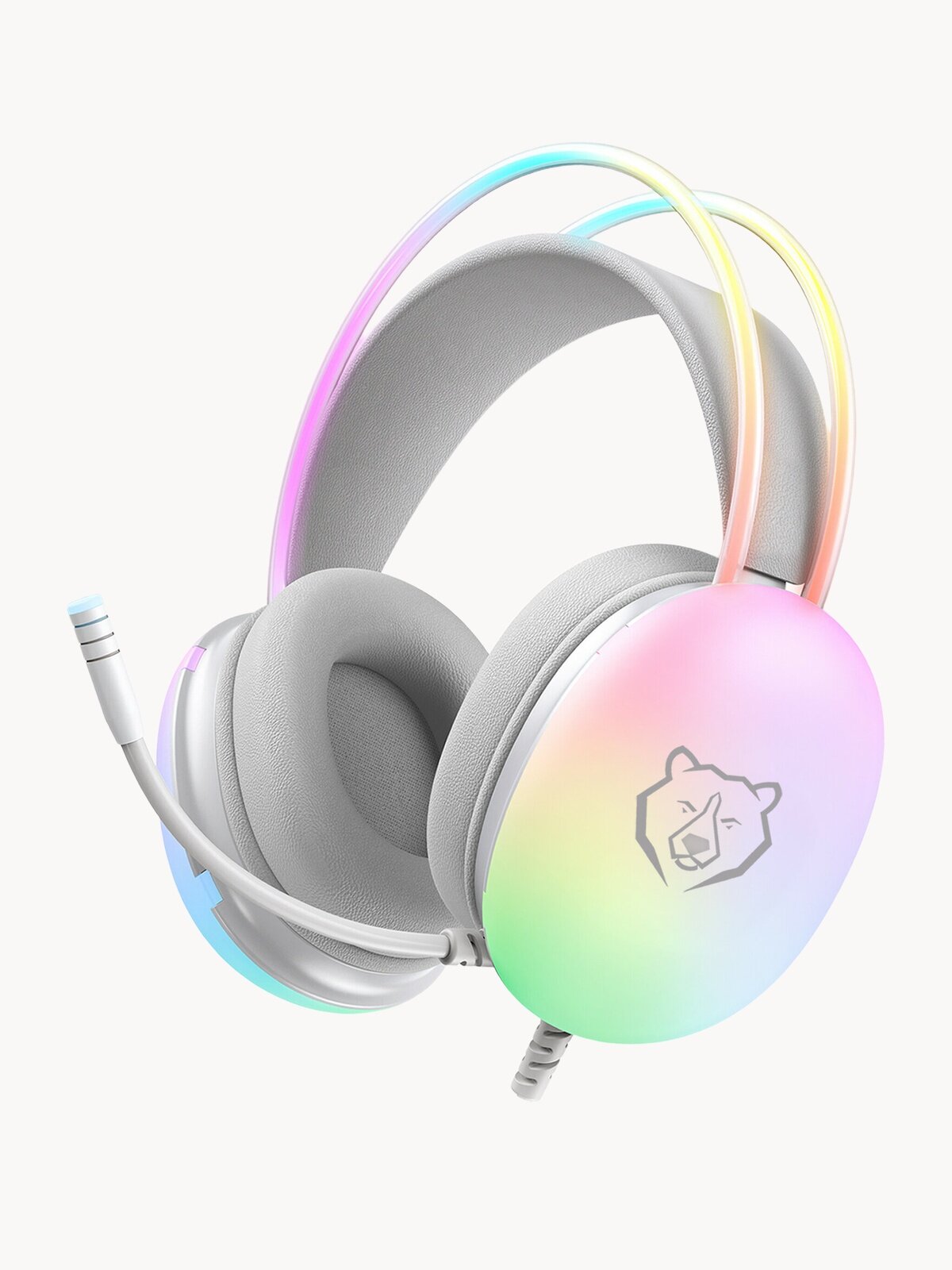 Наушники игровые URZUS Flare проводные, с микрофоном, белые, RGB-подсветка