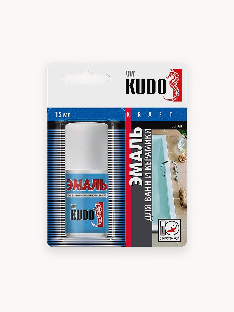 Эмаль для ванн и керамики Kudo Kraft белая с кисточкой глянцевая 15 мл
