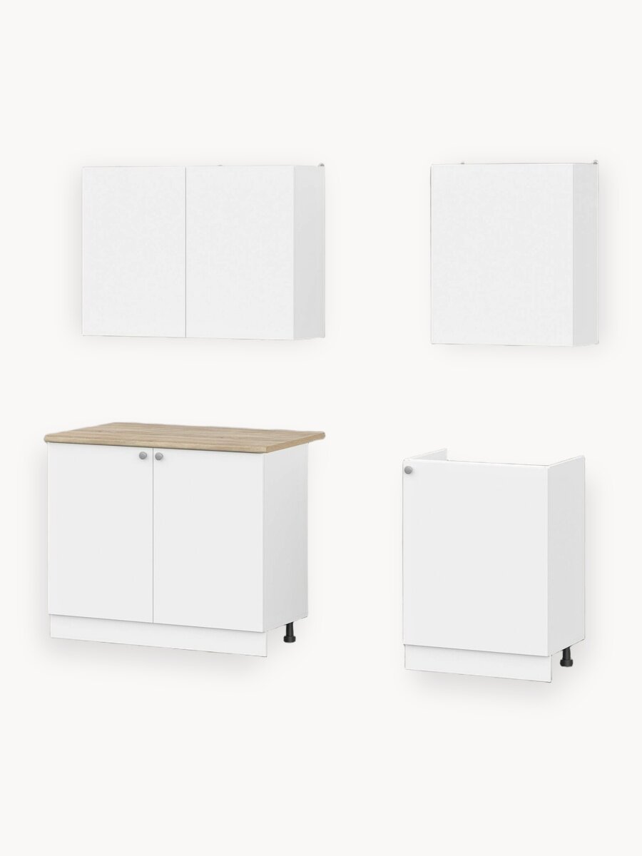 Кухонный гарнитур Бруно 1.6 м, мебель для дома и кухни, Белый текстурный / Дуб Сонома