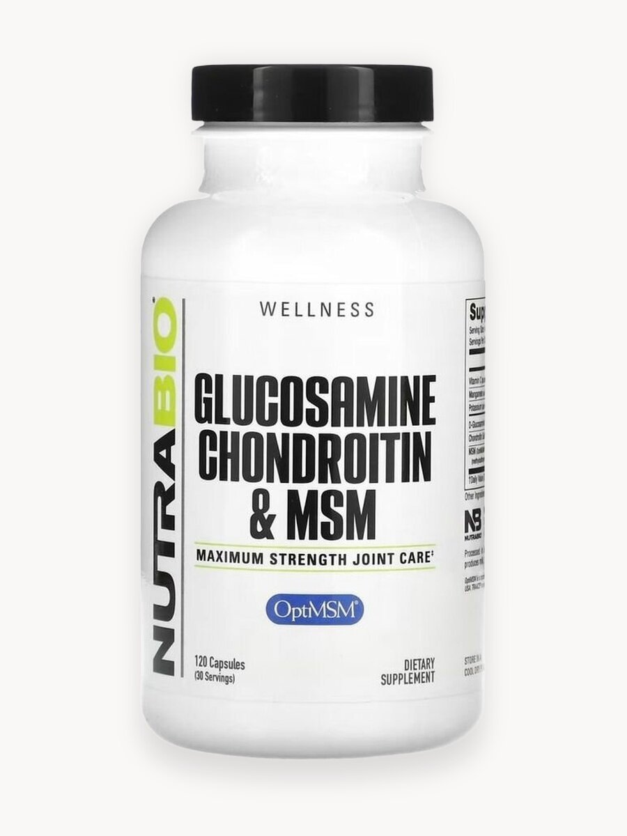 NutraBio Глюкозамин и Хондроитин 120 капсул для суставов и связок