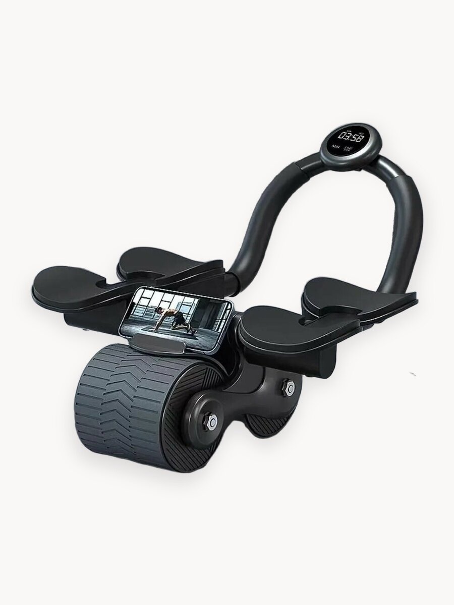 Ролик для пресса Фитнес, с держателем, счетчиком, коврик, чёрный