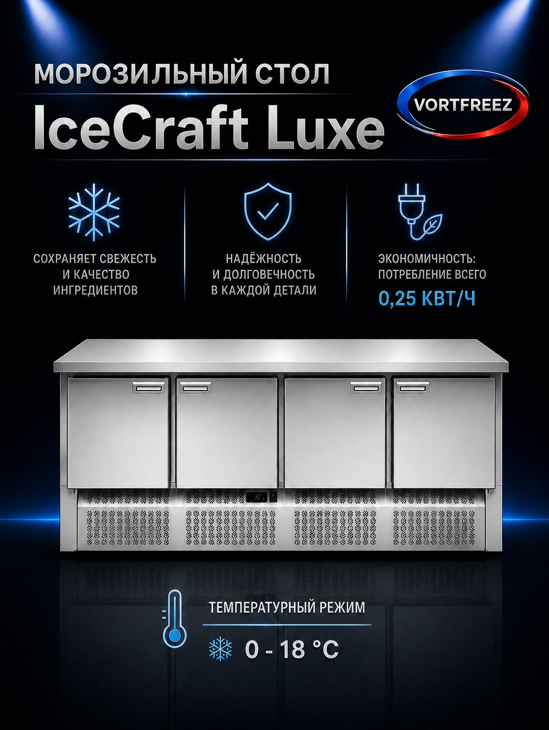 Морозильный стол производственный металлический из нержавейки IceCraft Luxe 1970