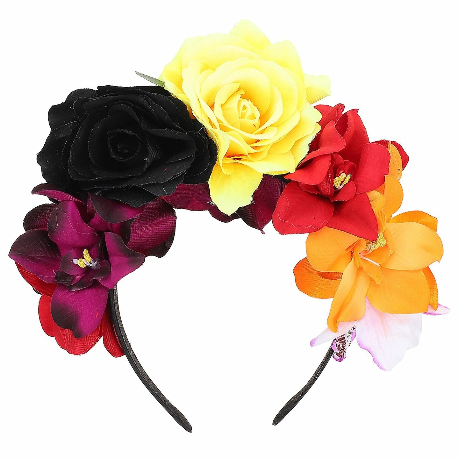Оранжевая повязка на голову для женщин, венок для волос, головной убор для выступлений, повязка на голову с цветами, символизирующими День мертвых.