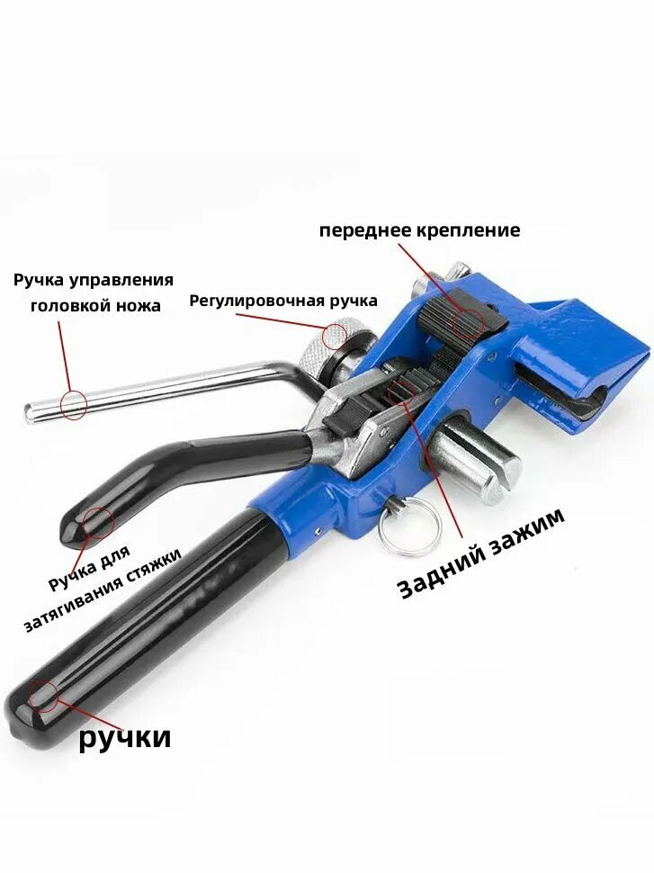 Инструмент для натяжения стальной ленты и обрезки монтажной стальной ленты при креплении элементов
