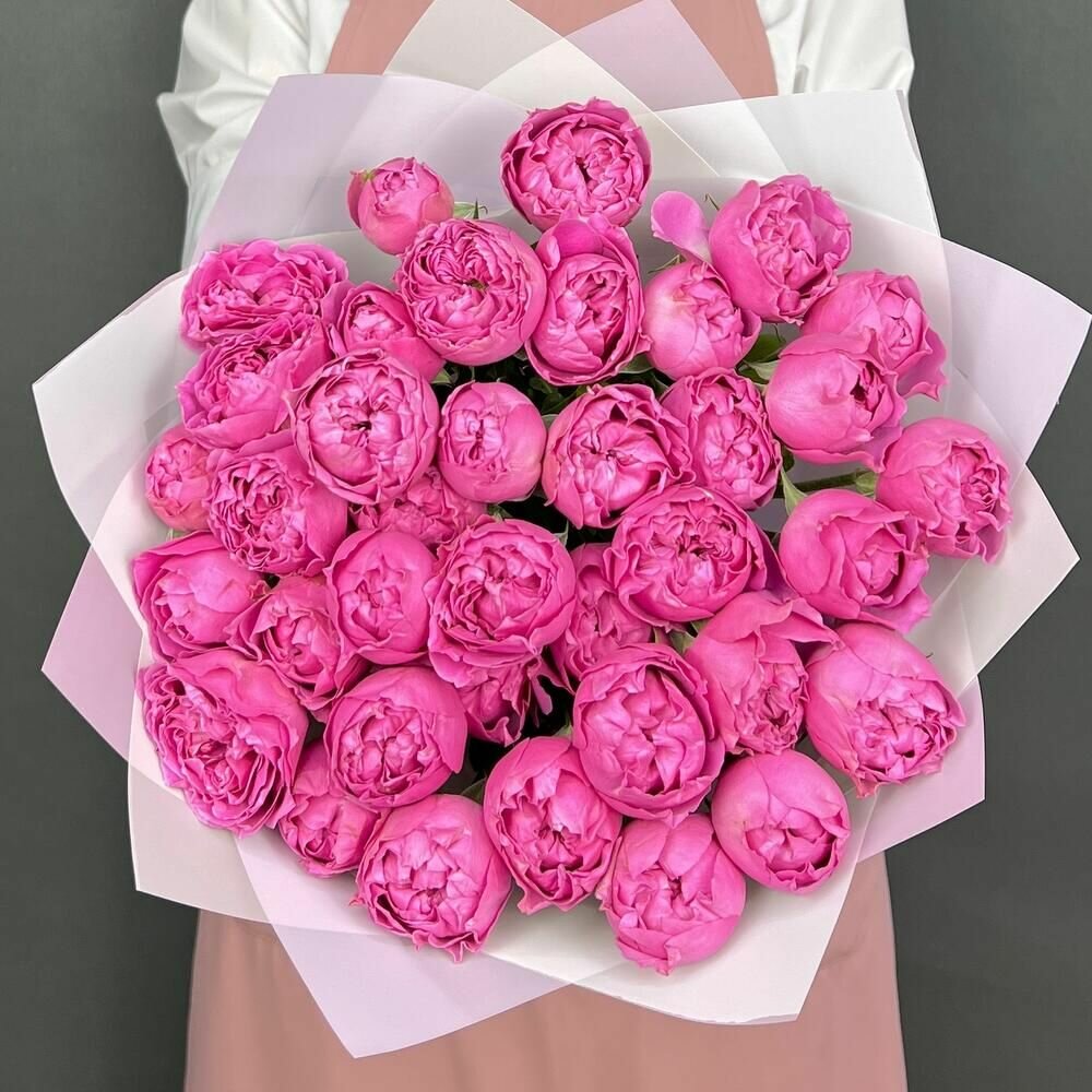 Букет живых цветов. Кустовые пионовидные Розы Мисти Баблз 7 шт