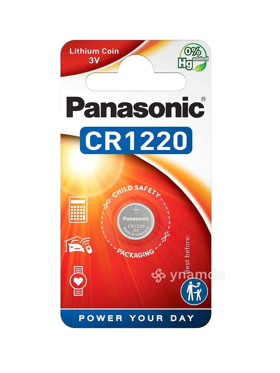 Батарейка Panasonic Lithium CR1220 BL1, CR-1220EL/1B (литиевая, напряжение: 3 В, емкость: 35 мА·ч)
