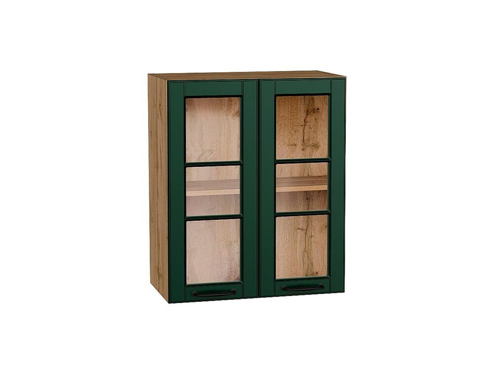 VVT Кухонный Шкаф верхний с 2-мя остекленными дверцами Дублин Дуб Вотан, Special Green, 720, 600, каркас ЛДСП Дуб Вотан, фасад МДФ/Стекло Special Green, 716*600*318
